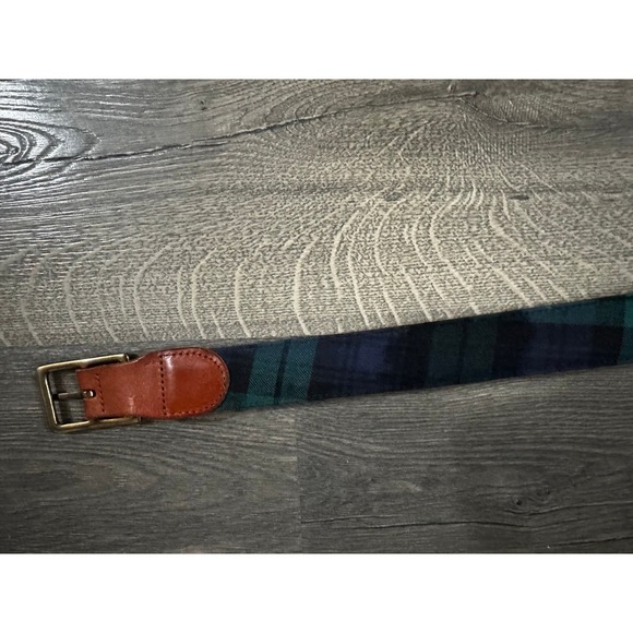 Accessories | Vintage Mens Blue Green Plaid Leather Belt 43 Long | Poshmark